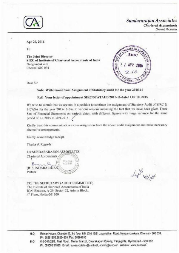 Auditor Resignation Letter